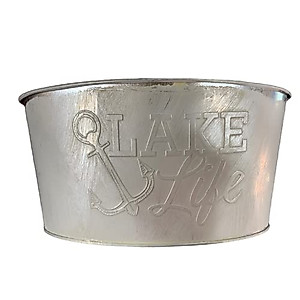 Pam's Glam Lake Life Oval Metal Planter, Bucket, Tabletop Utensil Holder Lake Cable Decor Set of Two 9 Inch Storage Buckets