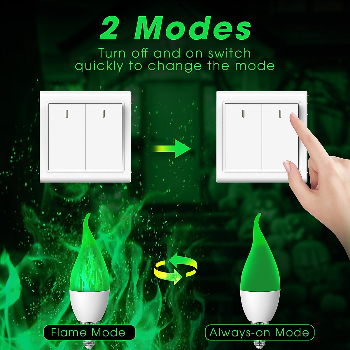 VIHOSE Halloween 6 Pack E12 LED Flickering Light Bulbs Candle Light Bulbs Chandelier Light Bulbs Fire Light Bulb LED Candle Bulbs for Christmas Xmas Party Porch Indoor Decoration(Green)