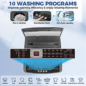 Nictemaw Portable Washing Machine, 17.8Lbs Capacity Full-Automatic Portable Washer, 2.4Cu.ft Washer and Dryer Combo with Drain Pump, LED Display, 10 Programs & 8 Water Levels for Apartment Dorm RV