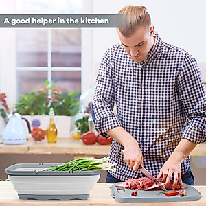 Gintan Camping Cutting Board, 9-in-1 Collapsible Chopping Board with Colander, Gifts for Campers Happy Camper,Camping Accessories for RV Campers(Orange)