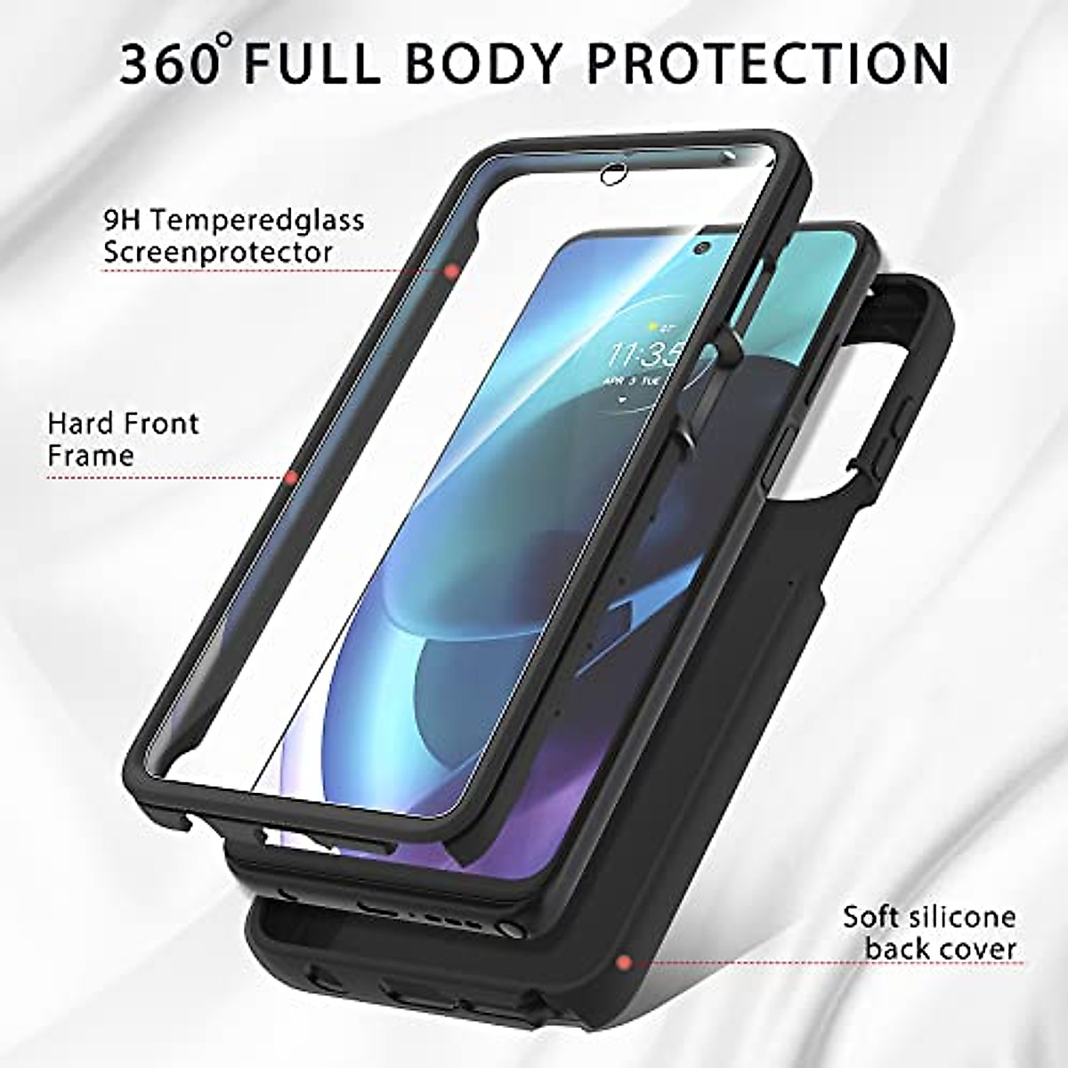 PULEN for Motorola Moto G Stylus 5G 2022 Case with Built-in Screen Protector,Full-Body Shockproof Protective Liquid Silicone Phone Case - Black