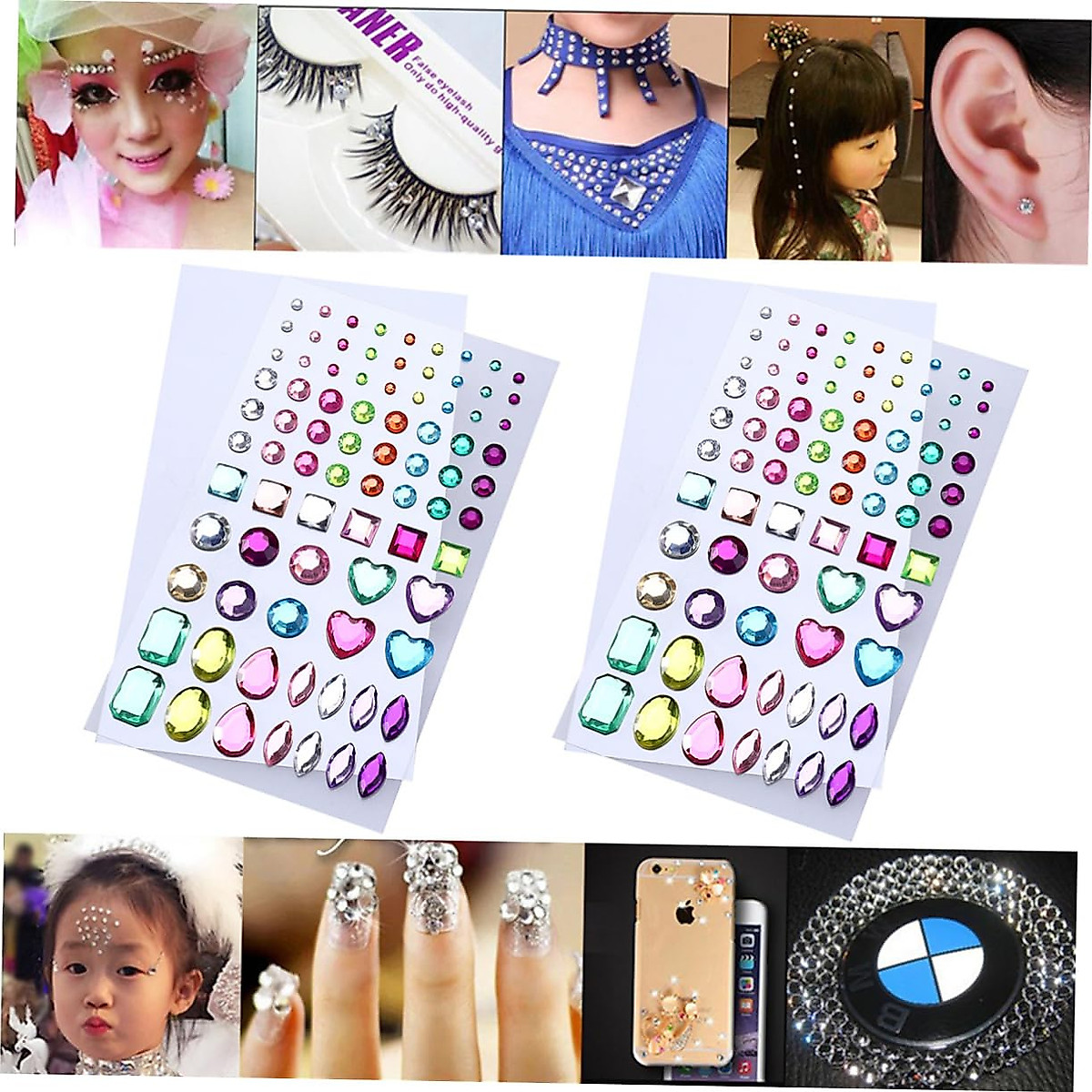 TEHAUX 2 Sheets Rhinestones Stickers Crystal Decor Gem Stickers Kid Stickers Crystals Decor Kids Decor Jewel Stickers Phone Stickers Rhinestone Stickers Gems Stickers Child Acrylic Crafts