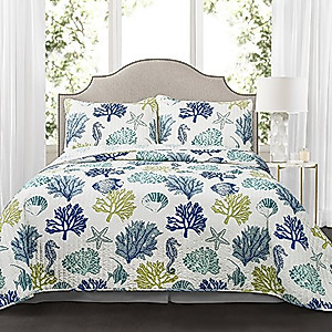 Lush Decor Coastal Reef 3 Piece Quilt Set, King, Navy & Blue
