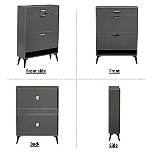 ME2 Shoe Cabinet for Entryway with 1 Slide Drawer & 2 Flip Drawers, Freestanding Shoe Rack Storage Organizer (Grey)