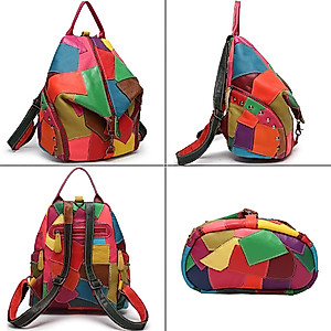 Downupdown Genuine Leather Backpack Contrasting Multicolor Splicing Backpack Fashion Large Capacity Travel Backpack- Multicolor