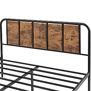 VECELO Full Size Platform Bed Frame with Wood Headboard/Mattress Foundation/Premium Steel Slats Support/No Box Spring Needed,Brown(Industrial)