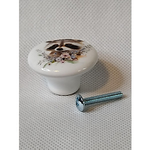 Watercolor Spring Baby Animals by DC DECORATIVE Ceramic Dresser Drawer PULLS Cabinet Cupboard KNOBS (0017 Raccoon)