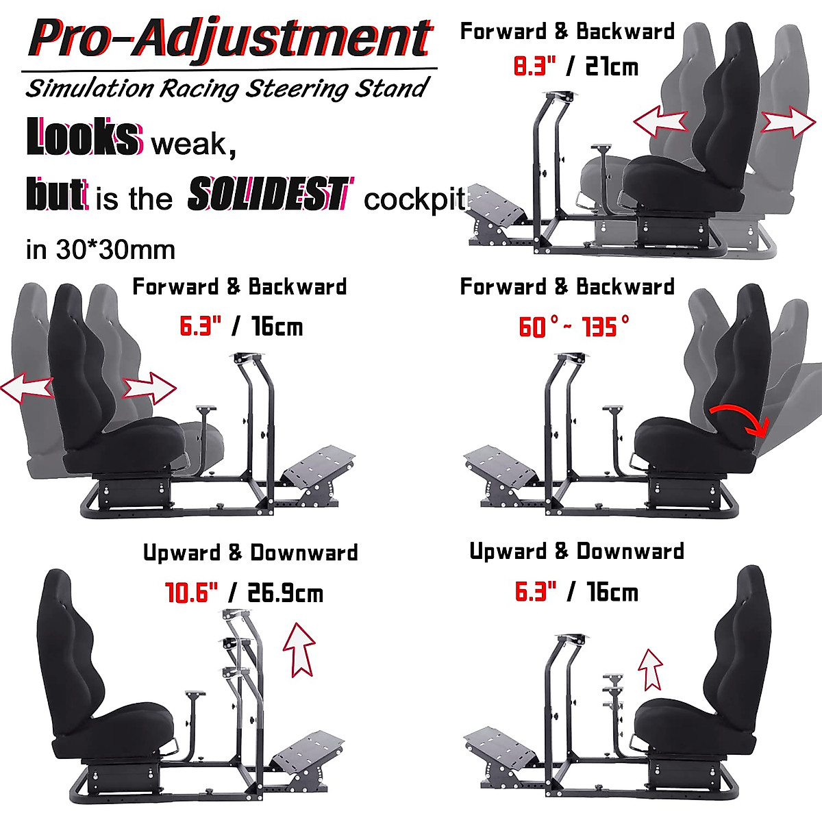 Minneer Simulator Driving Cockpit Frame with Seat Compatible with Logitech G25G27G29G920 Adjustable Racing Wheel Stand Fit for PC/Xbox/PS4 Gaming Steering Stand,Wheel and Pedals Not Include