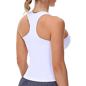 Women’s Racerback Workout Tank Tops with Built in Bra Sleeveless Running Yoga Shirts Slim Fit (Large, White)