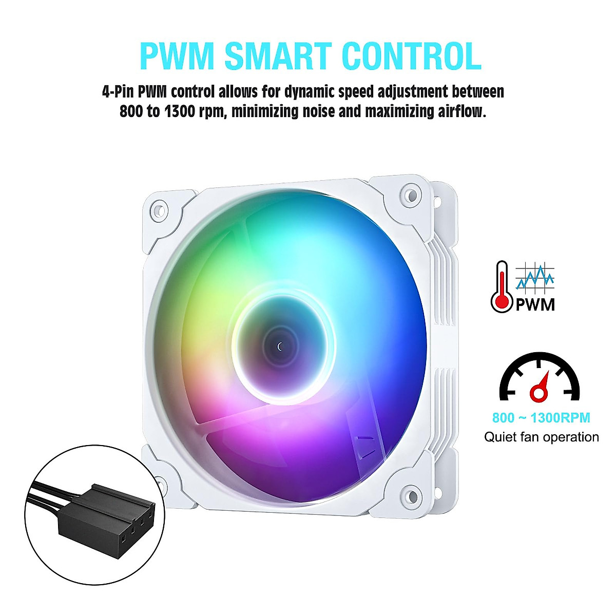 Vetroo 3-Pack Computer Case Fans 120mm Address RGB & PWM Cooling Fans High Performance with Controller Hub - White