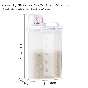 2 Pcs 5 lb Rice Dispenser Flour Storage Container, Airtight Dry Food Storage Bin with Pouring Spout & Measuring Cup, Kitchen Pantry Plastic Clear Jars for Oatmeal, Grain, Cereal, Pasta, Dog Pet Food