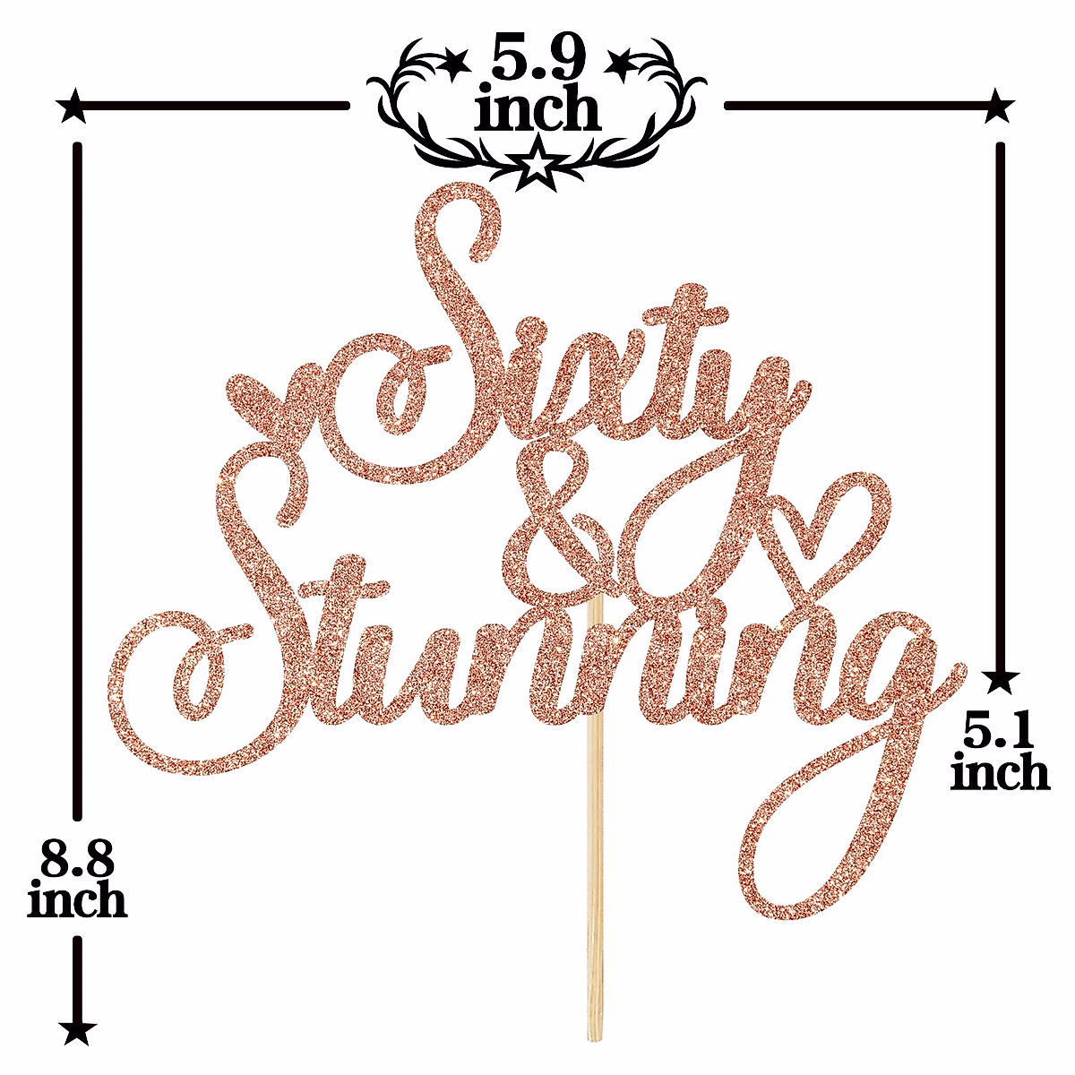 Rose Gold Glitter Sixty & Stunning Cake Topper, 60 Years Loved and Blessed/Cheers to 60 Years/60 & Fabulous, 60th Birthday/Anniversary Party Decorations