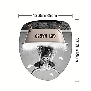 NEWSWELL 4pcs Bathroom Set Highland Cow Bull Shower Curtain 70.8 X 70.8Inch, Get Naked Grey Western Farmhouse with Blanket and Toilet Cover Bath Mat,Polyester Fabric Waterproof 12 Pack Plastic Hooks