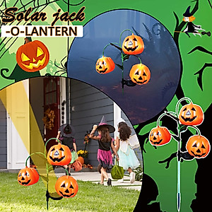 Sunmoony Solar Pumpkin LED Stake Lights for Outdoor Garden, Hanging Pumpkin Lantern for Horror Nights Home Yard Party Halloween Decor (Yellow Light-Small)