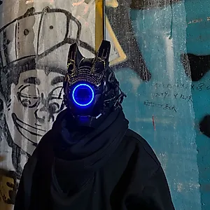 JAUPTO Techwear Mask Punk Mask Helmet,LED Light Cool Samurai Mask,Halloween Cosplay Anime mask (blue)