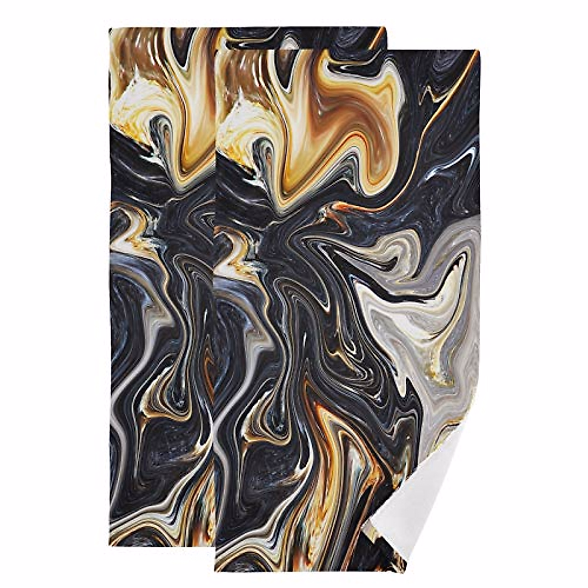 Oyihfvs Ink Marble Black Gold Grey 2 Pieces Face Towel, Highly Absorbent Cotton Dish Hand Towels, Soft Washcloth for Spa Bathroom Hotel Kitchen Beach Gym Yoga