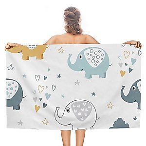 with Elephants Microfiber Absorbent Lightweight Beach Towels Fast Dry Oversized Sand Free Beach Blanket 31x51in for Swimming Camping Travel Gym and Yoga