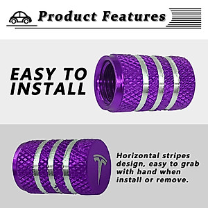 4pcs Tire dust caps, Aluminum Alloy Valve Stem Cap, Anti-Corrosion Leak-Proof Car Tire Accessory Compatible with Tesla Model Y X S 3, Universal for Cars, SUVs, Bike, Trucks Motorcycles (Purple)
