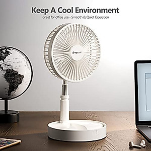 NEXAIR Premium Foldable Fan, 4 Speed Portable Fan with Adjustable Height 14” – 39.5 in, Rechargeable Folding Fan For Home And Office, Quiet Floor Fan For Bedroom, Battery Operated Fan For Travel
