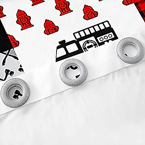 5Pcs Red Fire Truck Car Duvet Cover Set Queen Size & Curtain Set: 1 Duvet Cover + 2 Pillowcase + 2 Panels of 42 W x 63 L inch Each