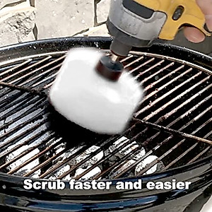 ABN 1/4in Drive Nylon Power Scrubber Drill Brush Attachment 5pc Set with 1pc Extension - Shower Cleaner, Spa Hot Tub Scrubber, Carpet Brush, Grout Cleaner for Home and Auto Car - White Soft Bristle