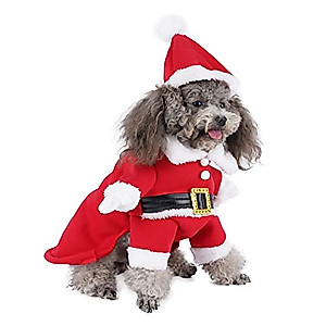 Yoption Christmas Santa Claus Dog Cat Costume with Hat, Funny Pet Christmas Cosplay Winter Warm Coat Clothes Outfit Apparel (S)