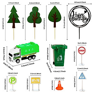 17PCS Garbage Truck Cake Topper Trash Truck Cake Decorations Trash Can Birthday Party for Trash Truck Waste Management Recycling Party Supplies