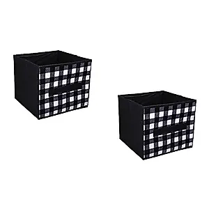 1541 - Set of 2 Black & White Check Flannel Fabric Storage Cube Bin 9x9x8 – WQ13