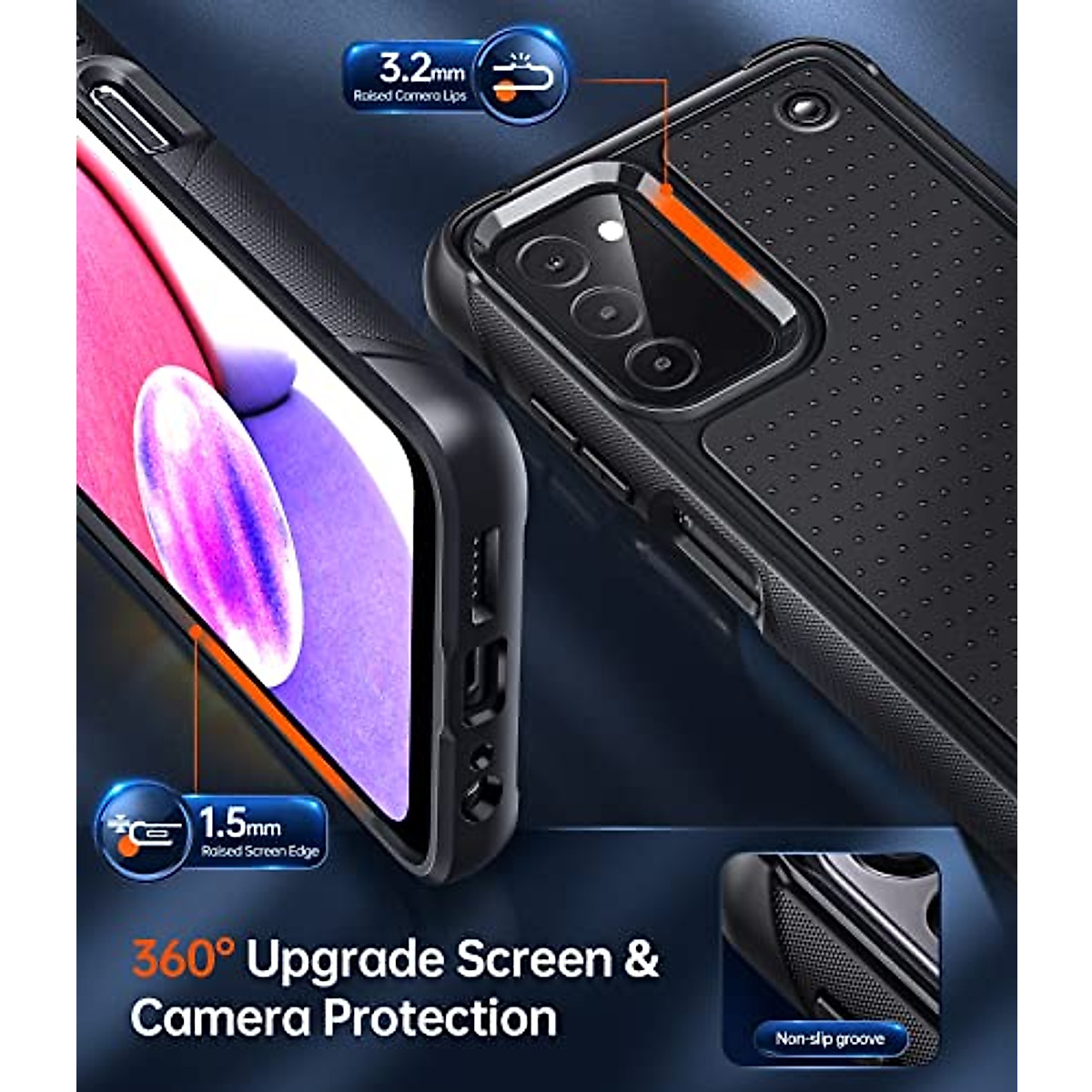 LeYi for Samsung Galaxy-A03S Phone Case: Samsung AO3S Phone Case with [2 Pack] Tempered Glass Screen Protectors, Dual Layer Hard PC Textured Back Soft Bumper Case for Samsung A03S (Not Fit A03), Black