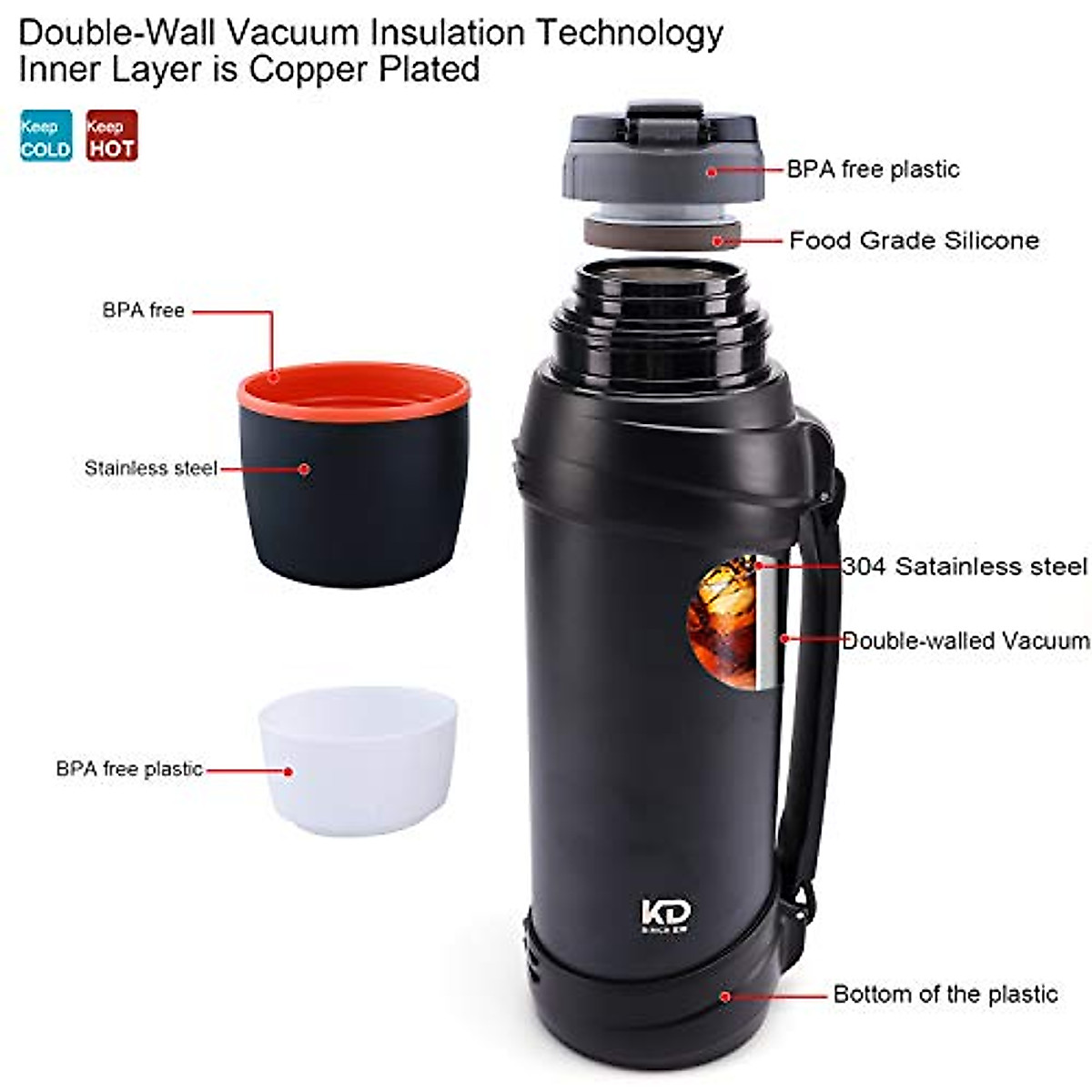 OKADI 85oz Large Coffee Thermoses for Travel - Insulated Water Jug Classic Vacuum Bottle with Plastic Cup - Stainless Steel Thermos for Hiking Fishing