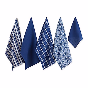 DII Assorted Woven Kitchen Set, Dishtowel, 18x28, Dishcloth, 13x13, Nautical Blue, 5 Piece