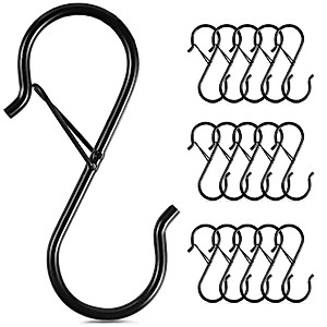WSSROGY 15 Pcs S Hooks Hangers with Safety Buckle 3.6 inch Closet Hooks Fence Hooks for Hanging Plants, Kitchenware