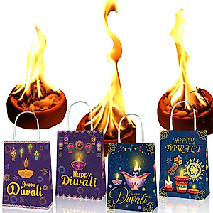 KYMY Diwali Party Treat Bags with Stickers, 12pcs Diwali Gift Candy Bags, India Festival of Lights Gift Goody Bags, India Party Favor Diwali Party Indian Celebration Supplies Decoration
