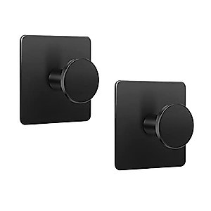 LJLink Self Adhesive Towel Hooks Matte Black Modern Coat Hook 2 Pack Stainless Steel Wall Hooks Round Utility Shower Towel Hanger for Kitchen Home Storage Bathroom