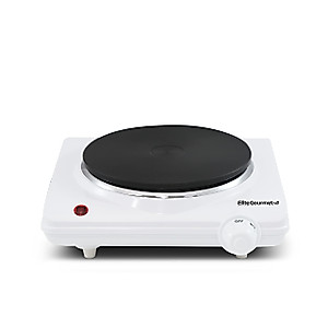 Elite Gourmet ESB-301F Countertop Single Cast Iron Burner, 1000 Watts Electric Hot Plate, Temperature Controls, Power Indicator Lights, Easy to Clean, White