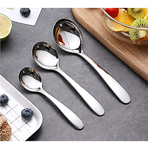 Qualizon 18/8 Stainless Steel Adult Soup Spoon Big Round Spoons Large Heavy Weight Dinner Spoon 4-Piece (7.2Inch)