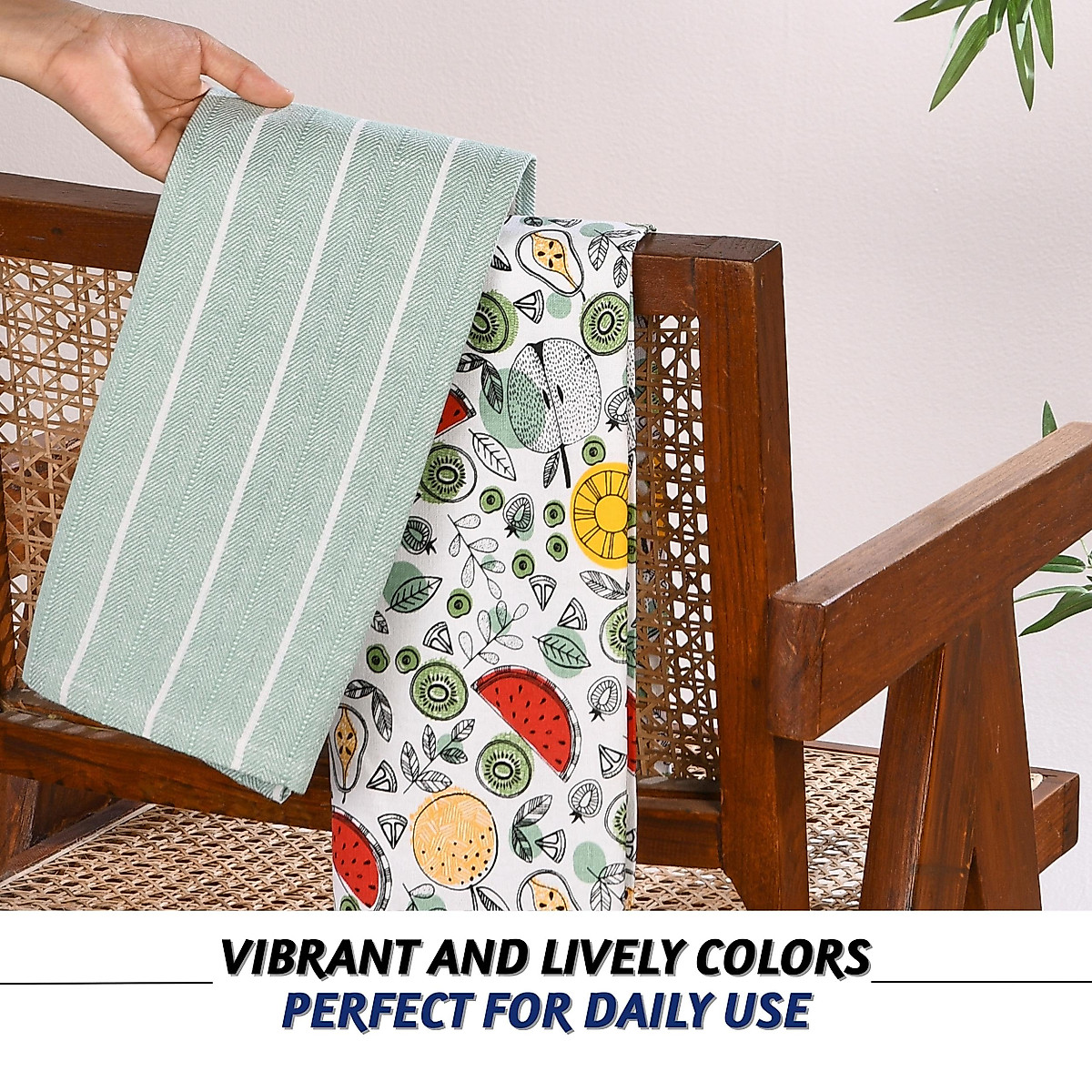 Folkulture Kitchen Towels with Hanging Loop, Set of 4, 100% Recycled Cotton Spring Dish Towels for Drying Dishes, 28"x20" Tea Towels or Decorative Kitchen Hand Towels for Farmhouse Décor (Fruity)