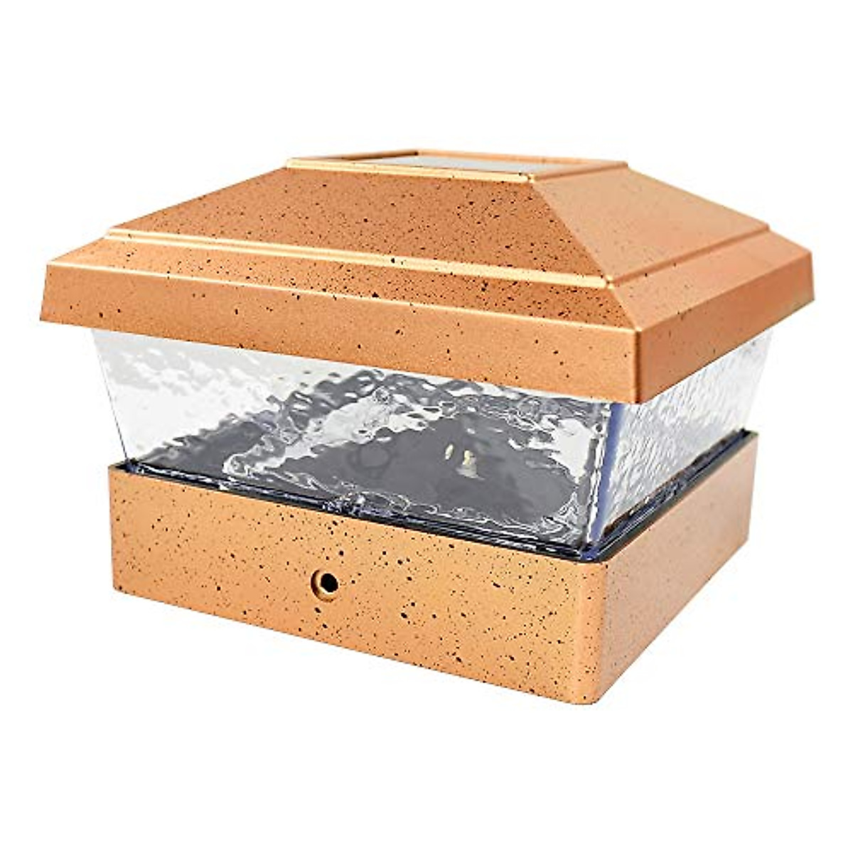 8 Pack Copper Outdoor Garden 5 x 5 Solar LED Post Deck Cap Square Fence Light Hammered Lens Landscape Lamp PVC Vinyl