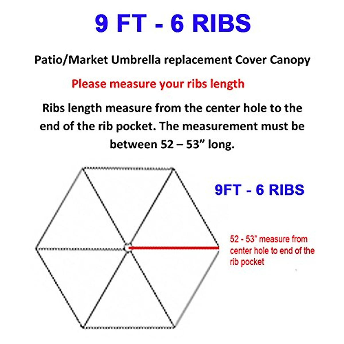 BELLRINO DECOR Replacement RED " STRONG & THICK " Umbrella Canopy for 9ft 6 Ribs Bright Red (Canopy Only)
