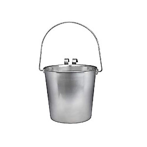 Indipets Heavy Duty Stainless Steel Flat Sided Pail with Hooks - 1 Quart - Lays Flat Against Dog Kennel, Crate or Fence