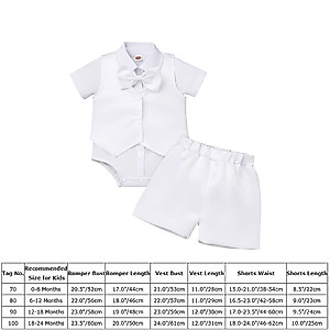 Baptism Christening Outfits for Boys Baby Formal Suit Gentleman Bowtie Romper Vest Shorts Pants White Wedding Tuxedo Outfits 1/2 1st/2nd Birthday Cake Smash Clothes 3PCS Set White 0-6 Months