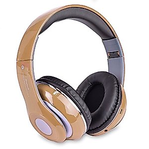 Altatac Bluetooth Rechargeable Over Ear Headset Foldable Wireless Wired Headphones with Memory Card Slot Built-in FM Tuner Microphone Audio Cable for Phone TV Computer MP3 Player - Gold
