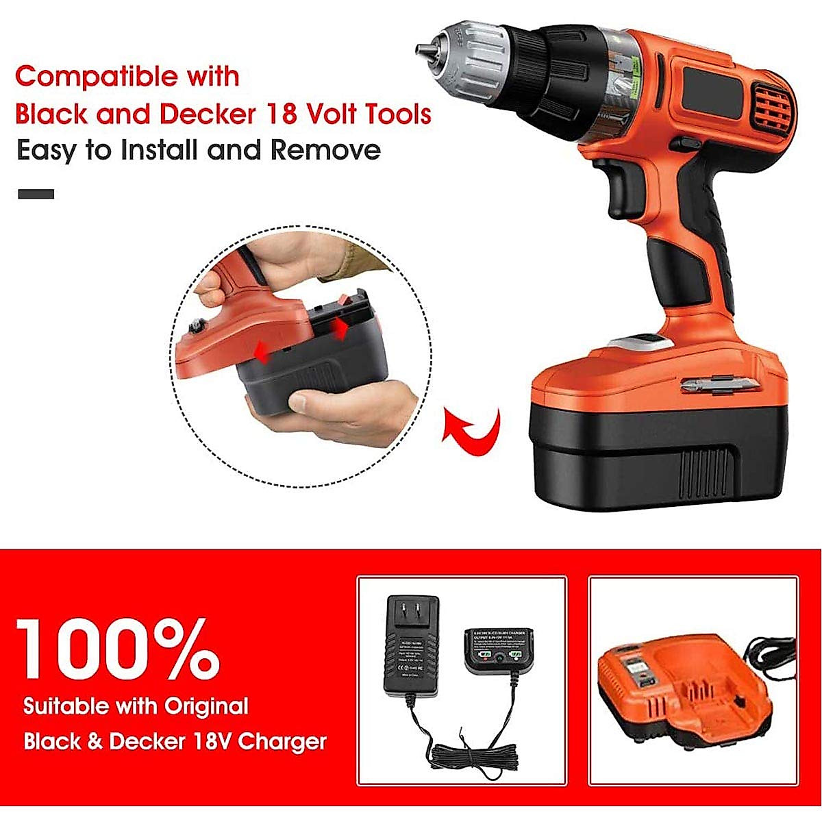 2-Pack [Upgraded to 3600mAh] HPB18 Replacement for Black and Decker 18V Battery Compatible with Black and Decker 18 Volt Battery Ni-Mh 244760-00 A1718 FS18FL FSB18 Firestorm Cordless Tools (Black)