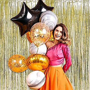 3 Pack Light Gold Foil Fringe Curtain Backdrop, 3.28Ft x 8.2Ft Metallic Tinsel Foil Fringe Streamer Curtains for Photo Booth, Halloween, Christmas, Birthday, Wedding Party Decorations