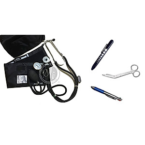 NK442-5 Piece Nurse Kit Set - Sprague Rapport Stethoscope and Aneroid Sphygmomanometer Manual Blood Pressure Set, Reusable Penlight, Chart Pen, and 5.5" Lister Bandage Scissors