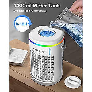 Portable Air Conditioners,ovolta 1400ml Evaporative Air Cooler 3 Speeds,USB Personal Air Conditioner with 7 LED Light,Portable AC Air Conditioner for Room Kitchen Office Desk Bedroom Camping (white)