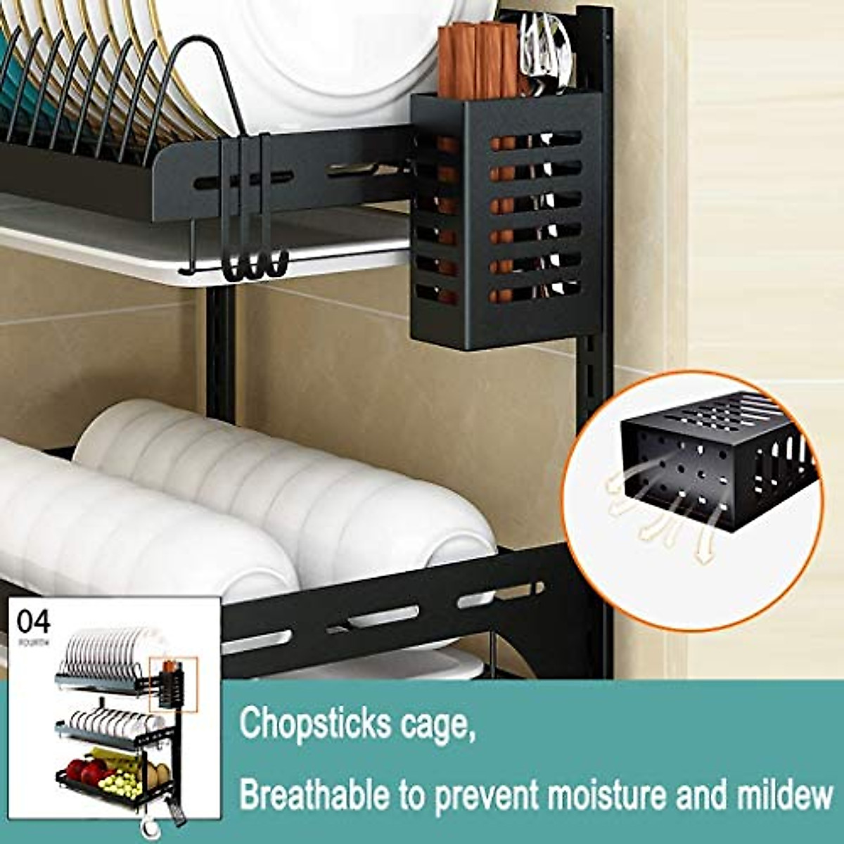 FEHUN Sinks,3 Tier 201 Stainless Steel Kitchen Wall-Mounted Dish Drying Rack Drain Rack