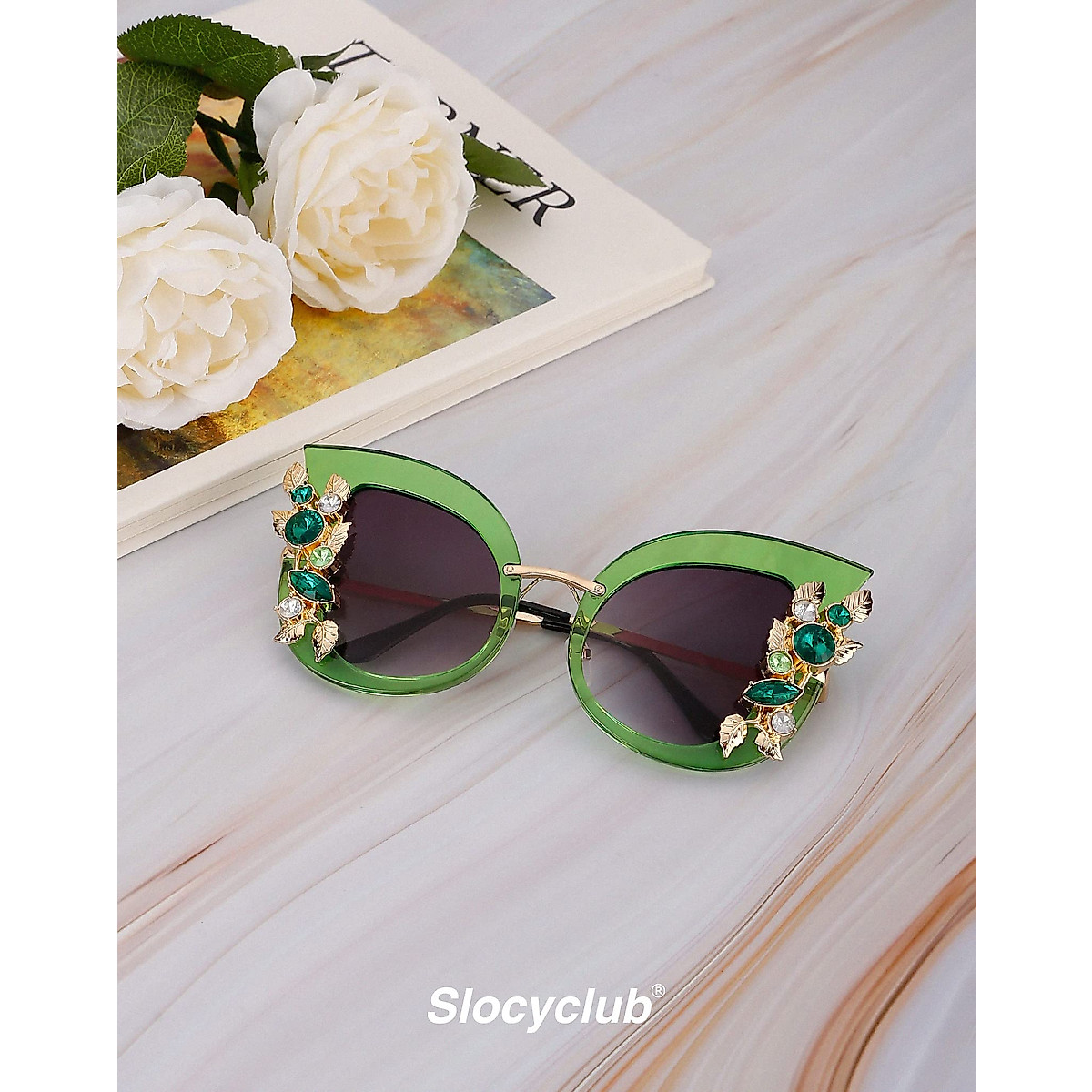 Slocyclub Jeweled Sunglasses, Funky Butterfly Shaped Sunglasses, Oversized Rhinestone Sunglasses for Women with UV400 Protection