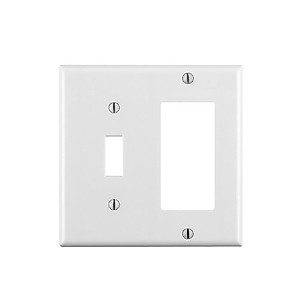 Leviton 80405-W 2-Gang 1-Toggle 1-Decora/GFCI Device Combination Wallplate, Standard Size, Thermoset, Device Mount, White