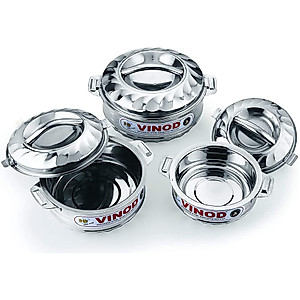 Vinod 4-Piece Insulated Casserole Food Warmer/Cooler Hot Pot Gift Set, 4000mL+5000mL+7500mL+10000mL, Stainless Steel